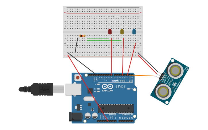 Circuit design 3C-Ultrasonic sensor | Tinkercad