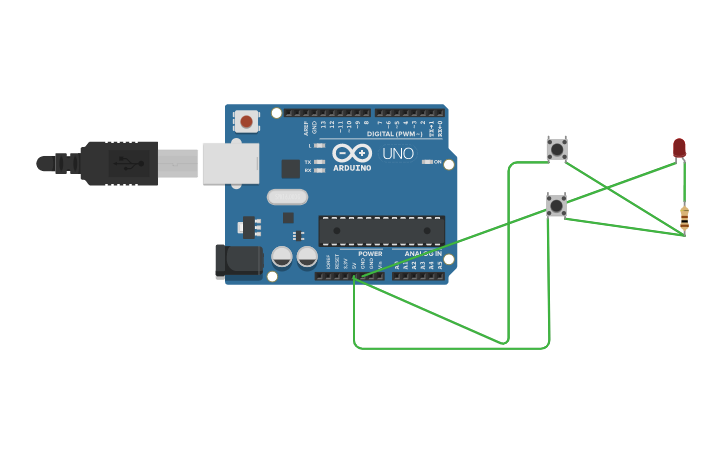 Circuit design LED blinking using push button - Tinkercad Circuit design LED blinking using push button - Tinkercad