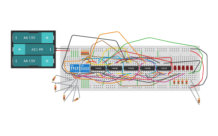 Circuit design Sumador de 4 bits full - Tinkercad