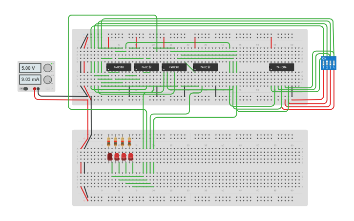 Circuit design Copy of 4 bit binary code to excess-3 code converter | Tinkercad