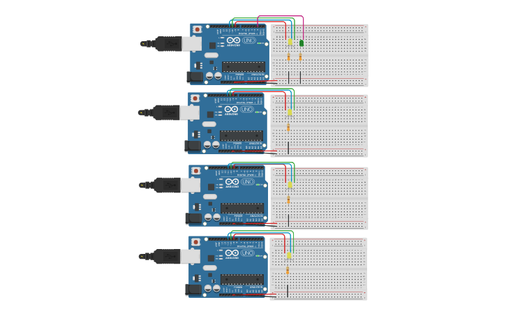 Circuit design 4 semaforos - Tinkercad