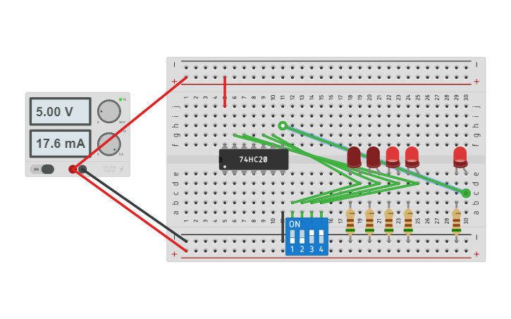 Circuit design 74HC20 - Tinkercad