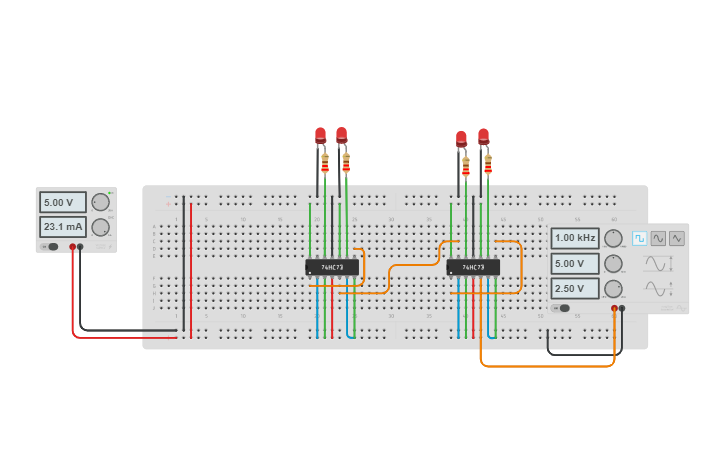 Circuit design Asynchronous Down-counter using JK flip-flop | Tinkercad