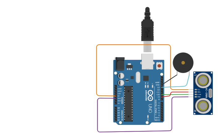 Circuit design Simple Distance Measurement Using Ultrasonic Sensor | Tinkercad