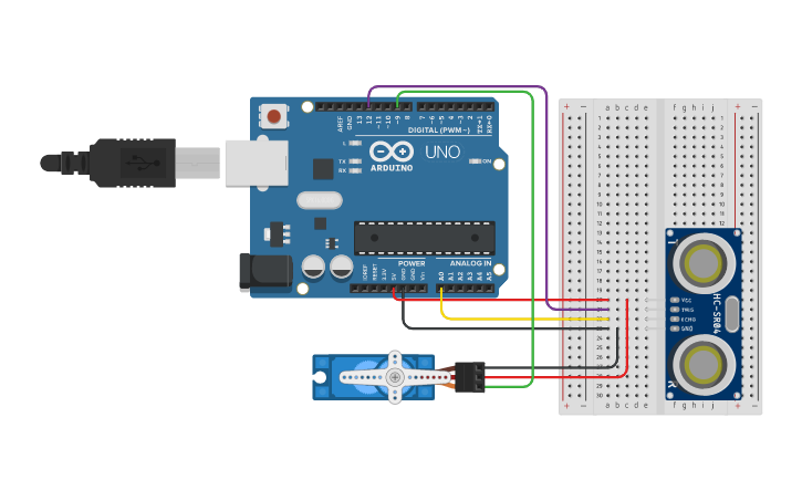 Circuit Design Servo Motor Ultrasonico Tinkercad