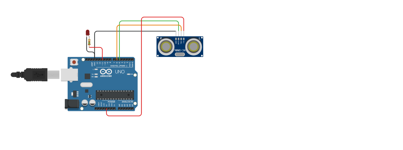 Circuit design Arduino sensor distancia - Tinkercad
