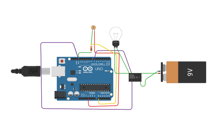 Circuit design Controlling Bulb using Relay - Tinkercad