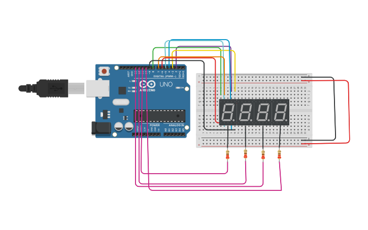 Circuit design Visor de Sete segmentos - Tinkercad