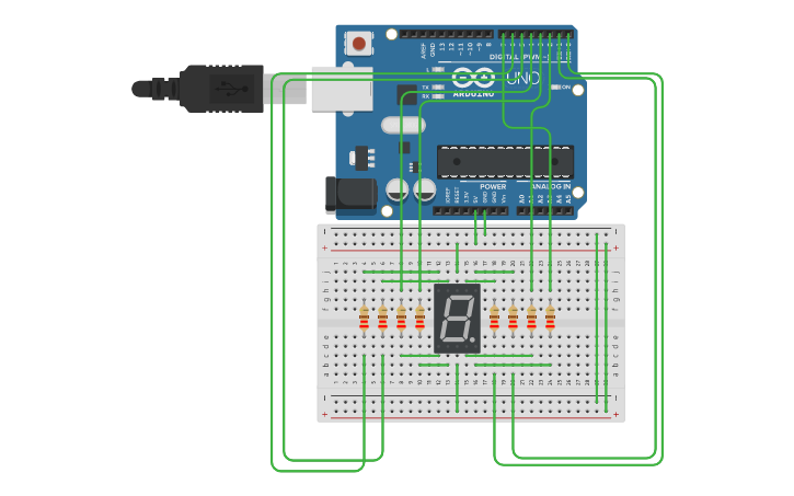 Circuit design 7-segment Display - Tinkercad