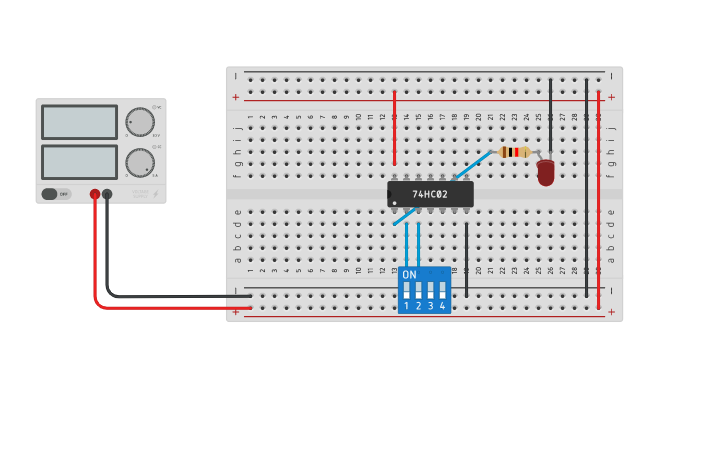 Circuit design NOR Gate using 7402 - Tinkercad
