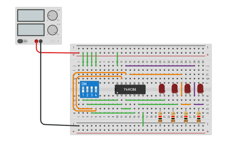 Circuit design Binary to Gray code converter - Tinkercad