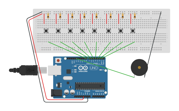 Circuit Design Piano Con Buzzer Tinkercad