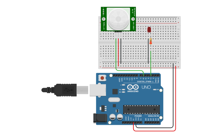 Circuit design Sensor PIR com LED | Tinkercad
