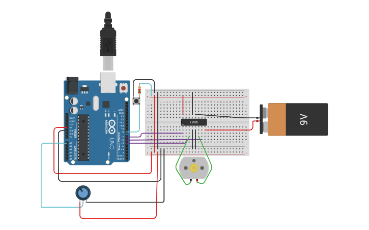 Circuit design dc motor with motor driver - Tinkercad