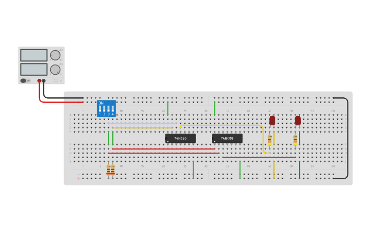 Circuit design exp-4(Half-Adder) - Tinkercad