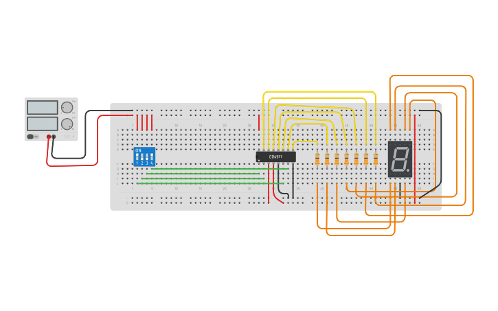 Circuit design Displaying 0 - 9 in 7 Segment using Decoder BCD 4511 - Tinkercad
