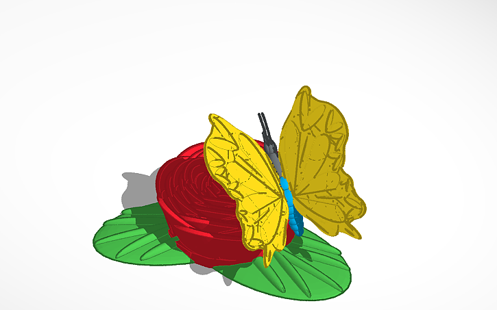 3D design butterfly on flower - Tinkercad