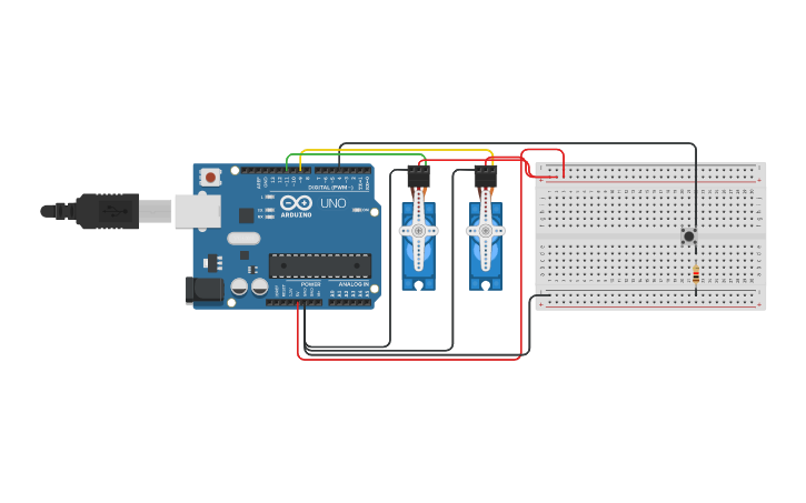 Circuit design Pulsador con servomotor - Tinkercad