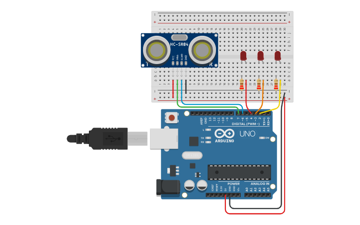 Circuit design Sensor de distancia Ultrasonico - Tinkercad