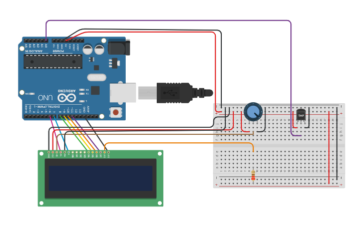 Circuit design Sensor de temp. tmp 36 no LCD - Tinkercad