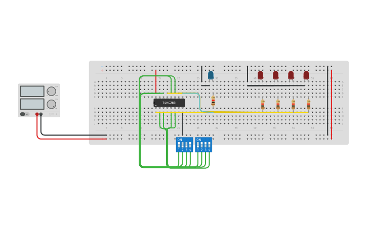 Circuit design 4 bit adder - Tinkercad