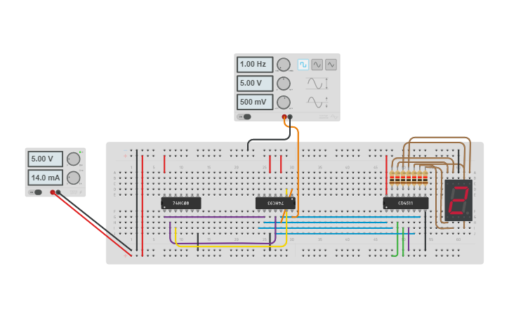 Circuit design 7 Segment Decade Counter - Tinkercad