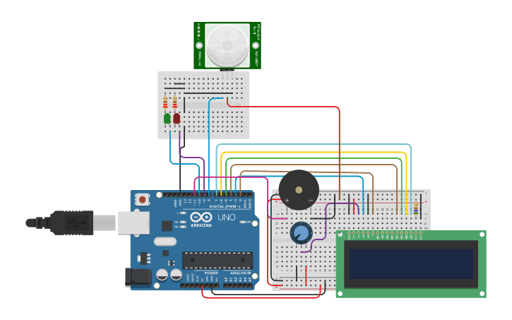 Circuit design alarma con sensor pir - Tinkercad