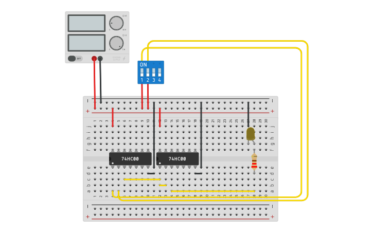 Circuit design Porta AND con NAND - Tinkercad
