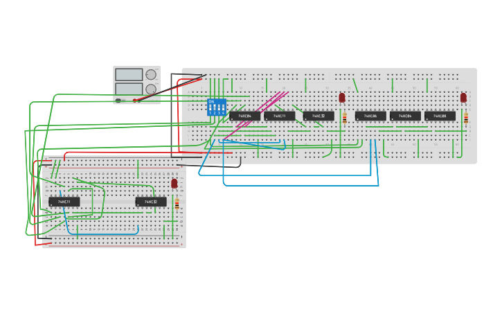 Circuit design 2- bit binary comparator - Tinkercad