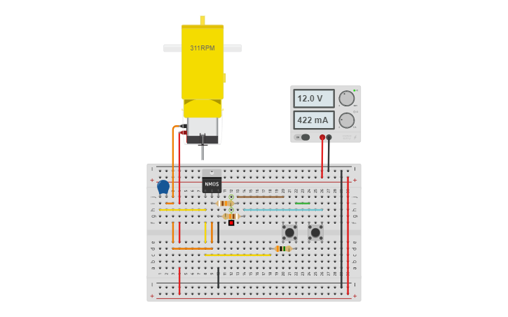 Circuit design Motor with buttons | Tinkercad