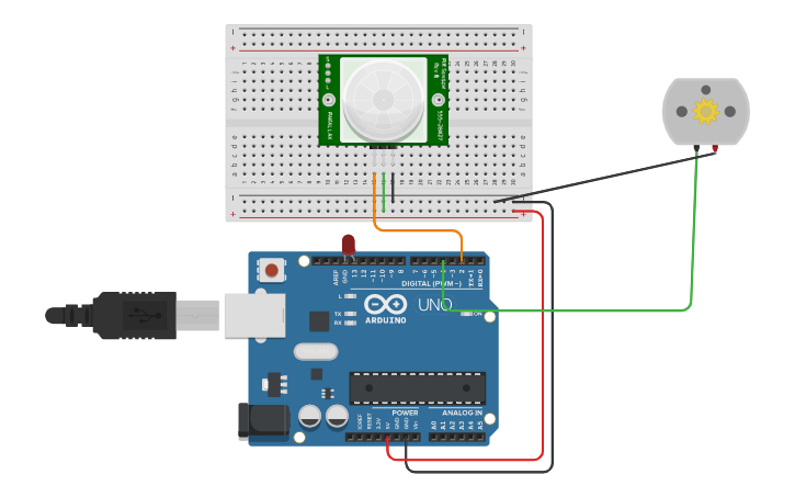 Circuit design door open close using pir - Tinkercad