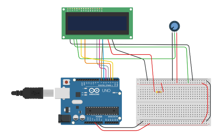 Circuit design LCD Display project - Tinkercad
