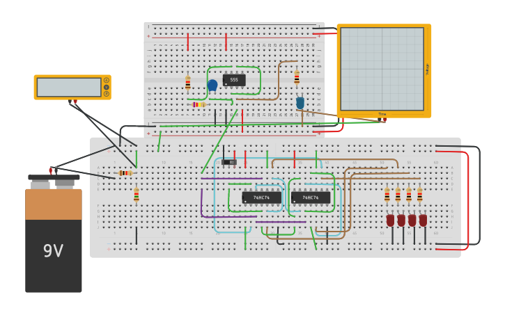 Circuit Design 555 Timer With Ring Counter Tinkercad