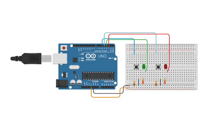 Circuit design Pull Up y Pull Down con Arduino - Tinkercad