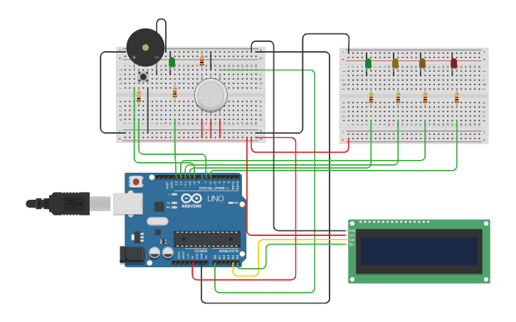 Circuit design เครื่องตรวจจับคุณภาพอากาศ - Tinkercad