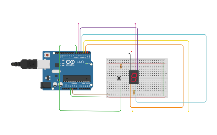Circuit design contador y pulsador | Tinkercad