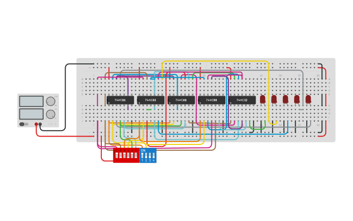 Circuit design 4 bit Adder - Tinkercad