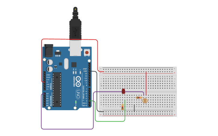 Circuit design Module 1 - Lab 1: Photoresistor Controlled LED - Tinkercad