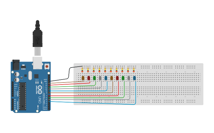 Circuit design CIRCUITO DE LUCES VARIABLES EN SECUENCIA CON ARDUINO ...