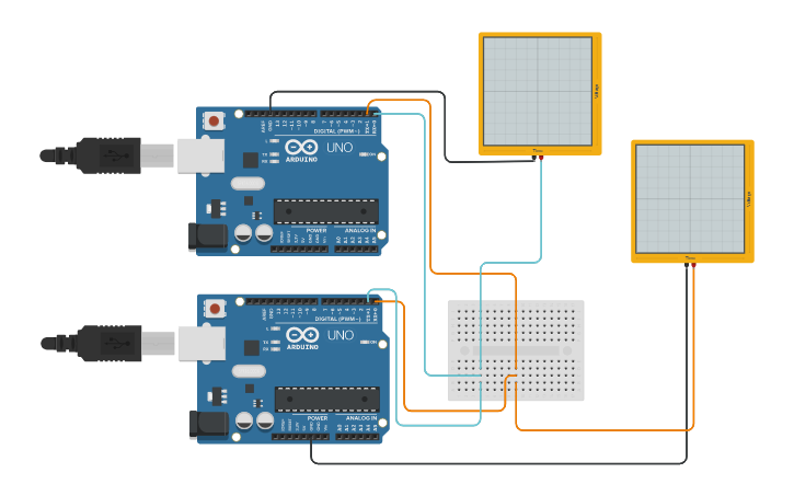 Circuit design Copy of Activity 4. Serial communication with Arduinos | Tinkercad
