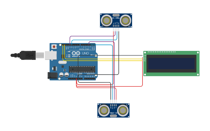 Circuit design Ultrasonic Distance - Tinkercad