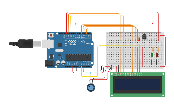 Circuit design Sensor de Temperatura e Humidade - Tinkercad