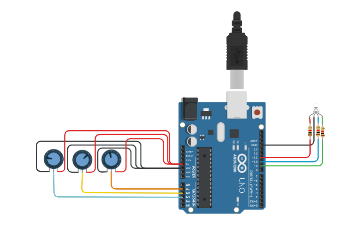 Circuit Design 3 Potentiometers And Rgb Led Tinkercad