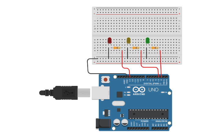 Circuit design traffic_light - Tinkercad