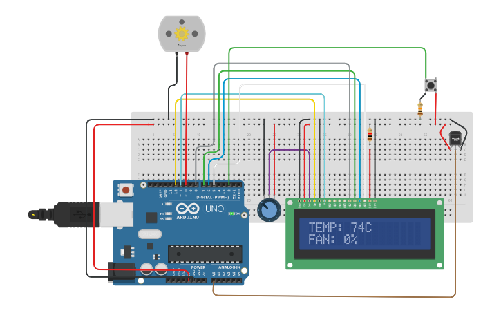 Circuit design Arduino-TMP controlled Fan - Tinkercad