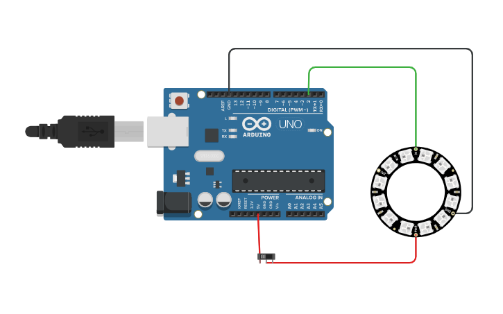Circuit design Projeto miguel Neopixel ring | Tinkercad