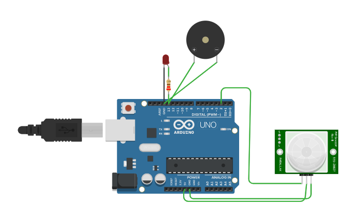 Circuit design PIR sensor - Tinkercad