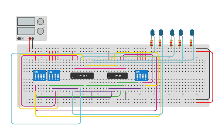 Circuit design Exp 6 4-Bit Binary Adder/Subtractor | Tinkercad