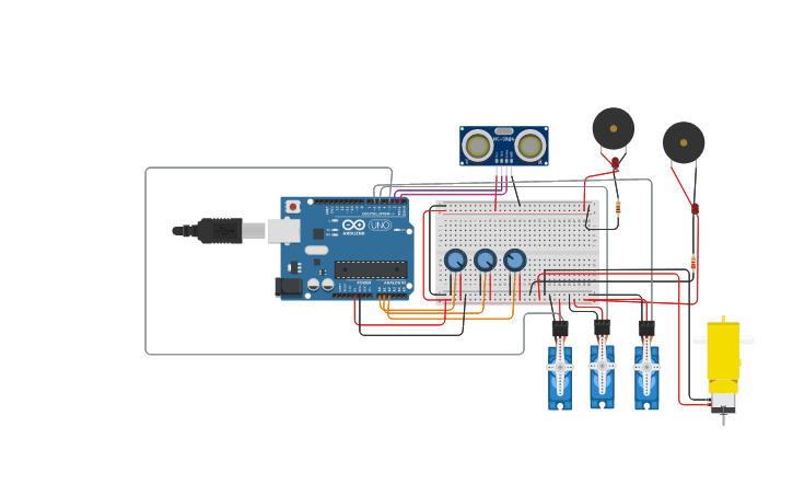 Circuit design 3 DOF Arm robot - Tinkercad