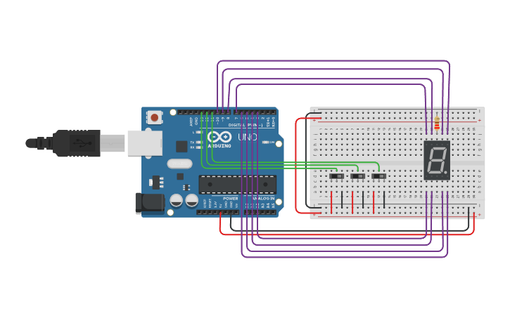 Circuit design somador com 7 seguimentos - Tinkercad